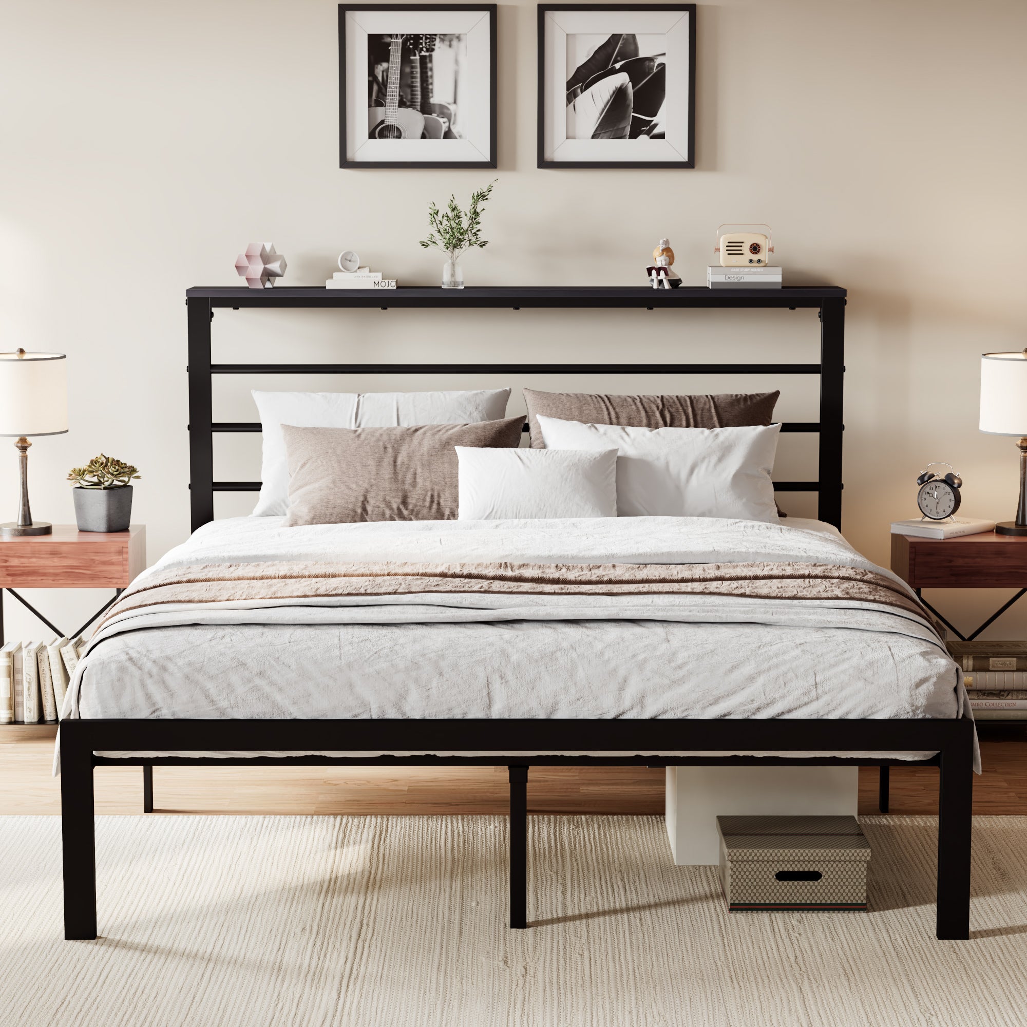 Bed Frame with Headboard Shelf – SHA CERLIN